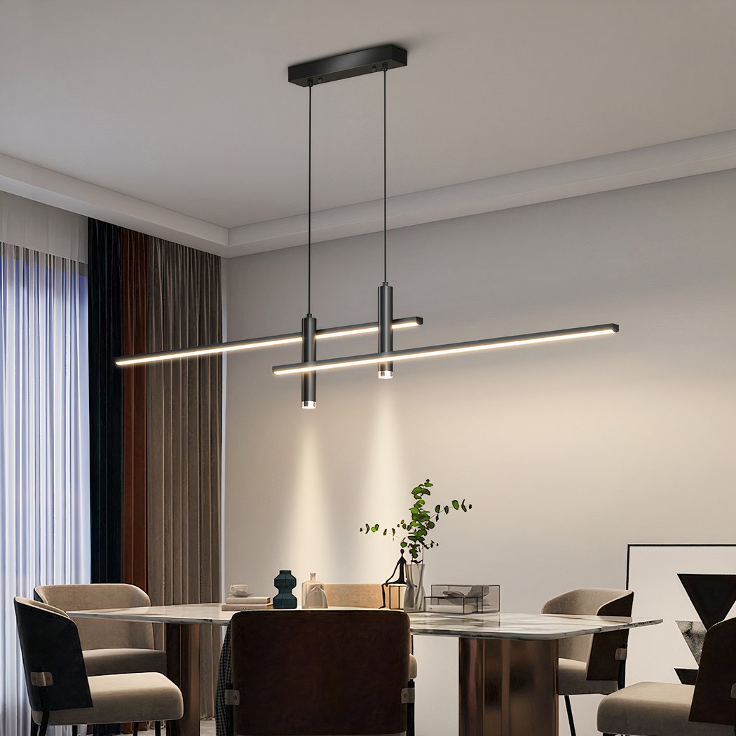Moderne zwarte aluminium LED eetkamer hanglamp • Verlichting Trends