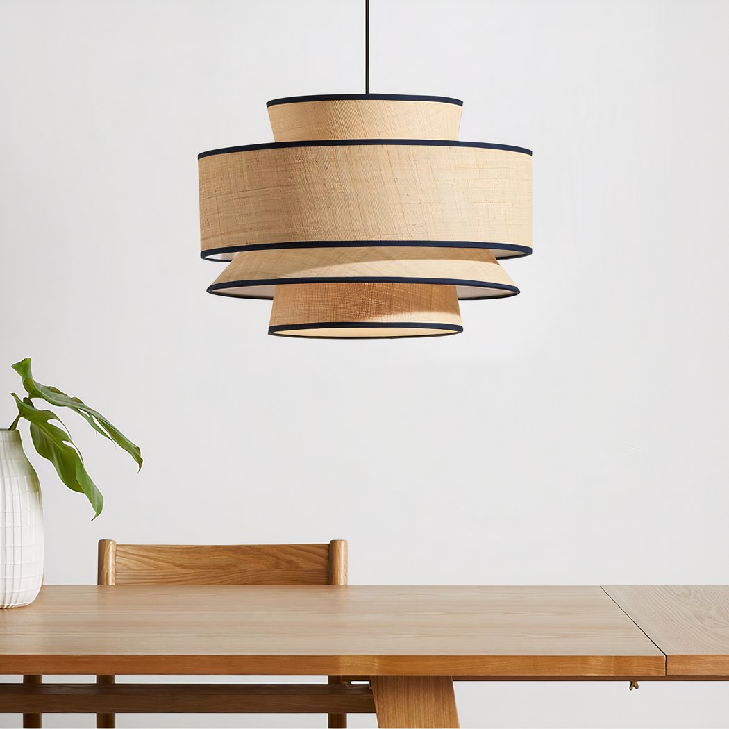 Ronde Japanse hanglamp met stoffen etages • Verlichting Trends