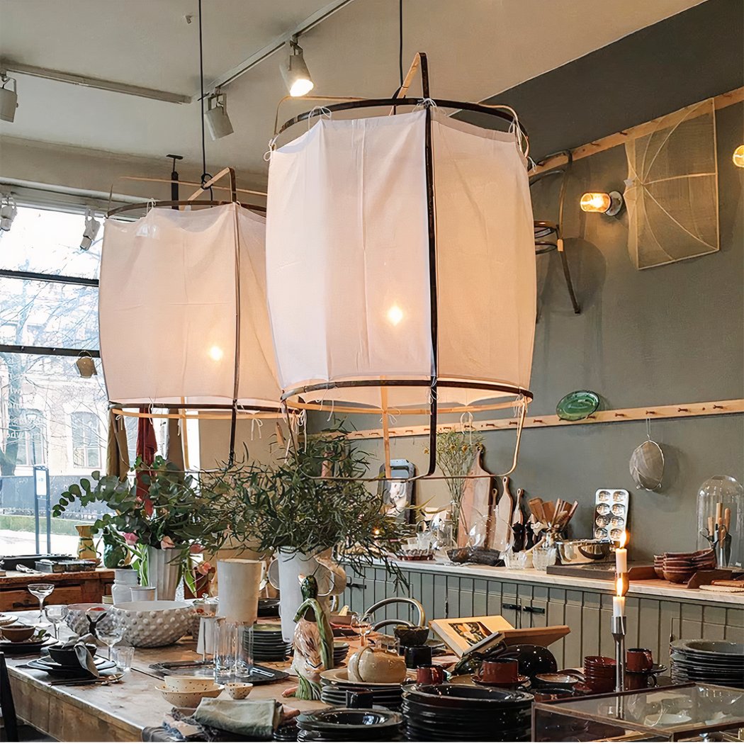 Witte design linnen hanglamp • Verlichting Trends